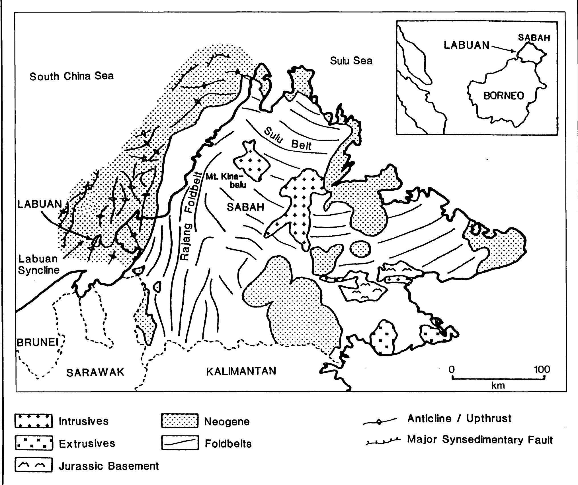 Schematic geological map of sabah and location of labuan