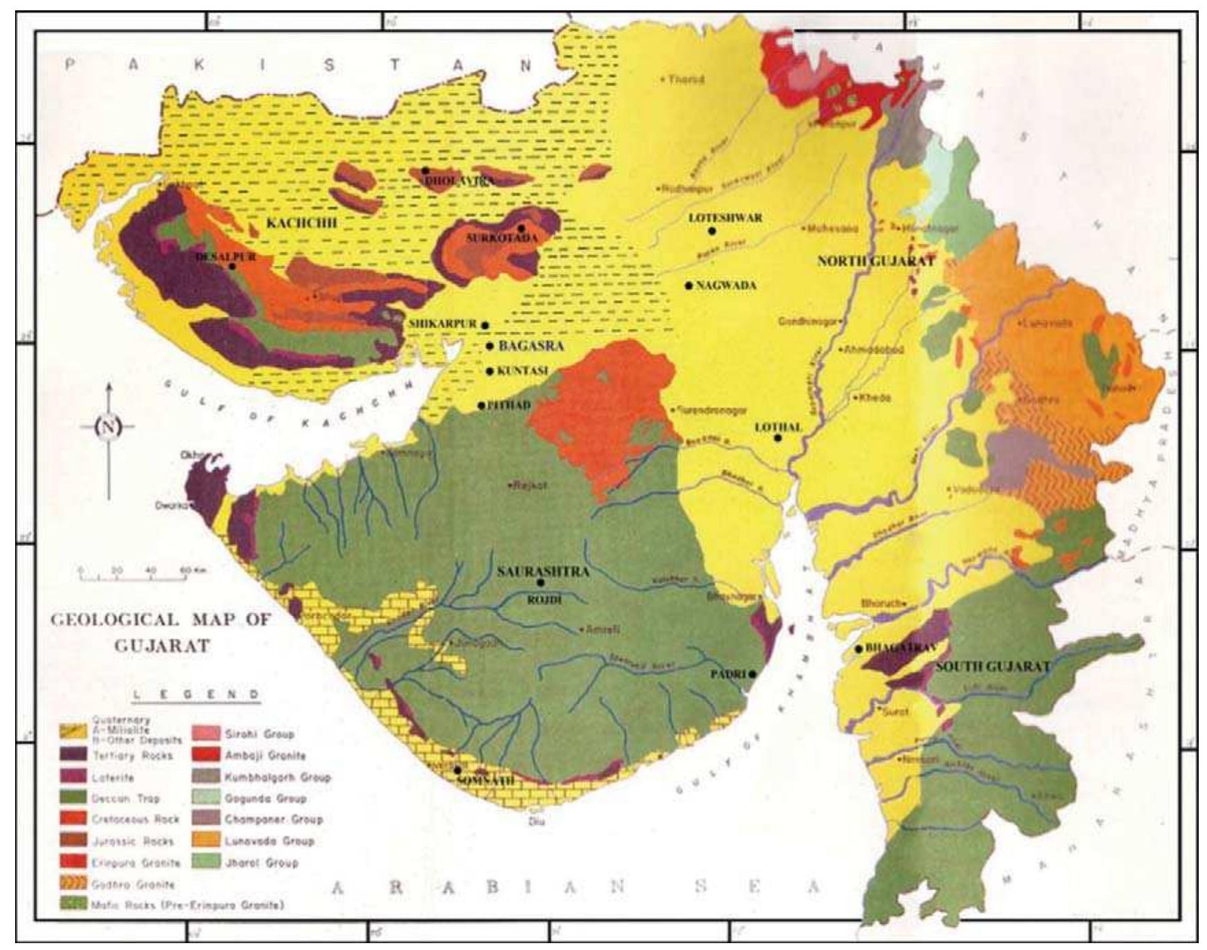 Map showing the geomorphology and location of bagasra