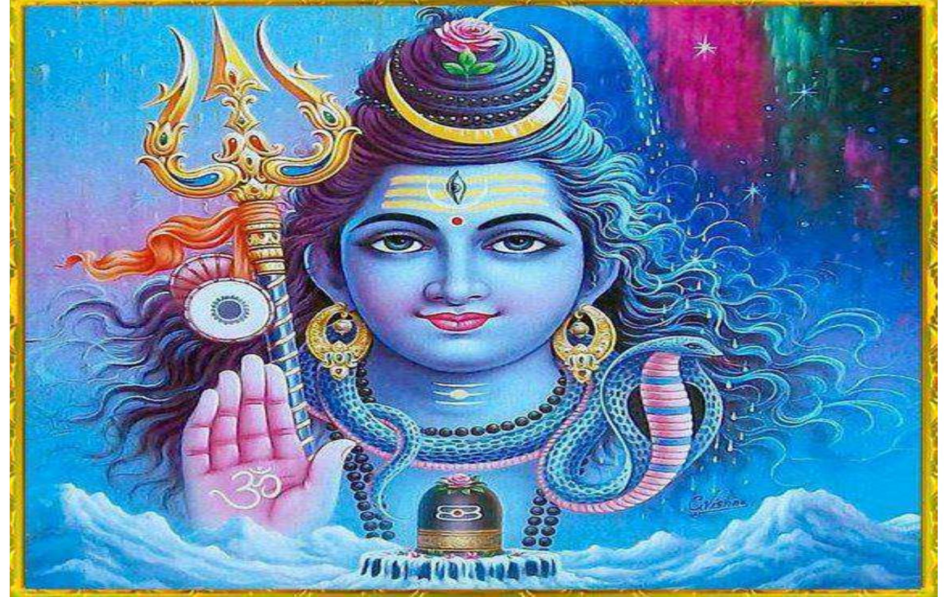 Hindu lord shiva with river ganga from the head, serpents on