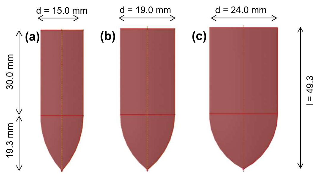 Geometry of the projectiles with varying diameter.