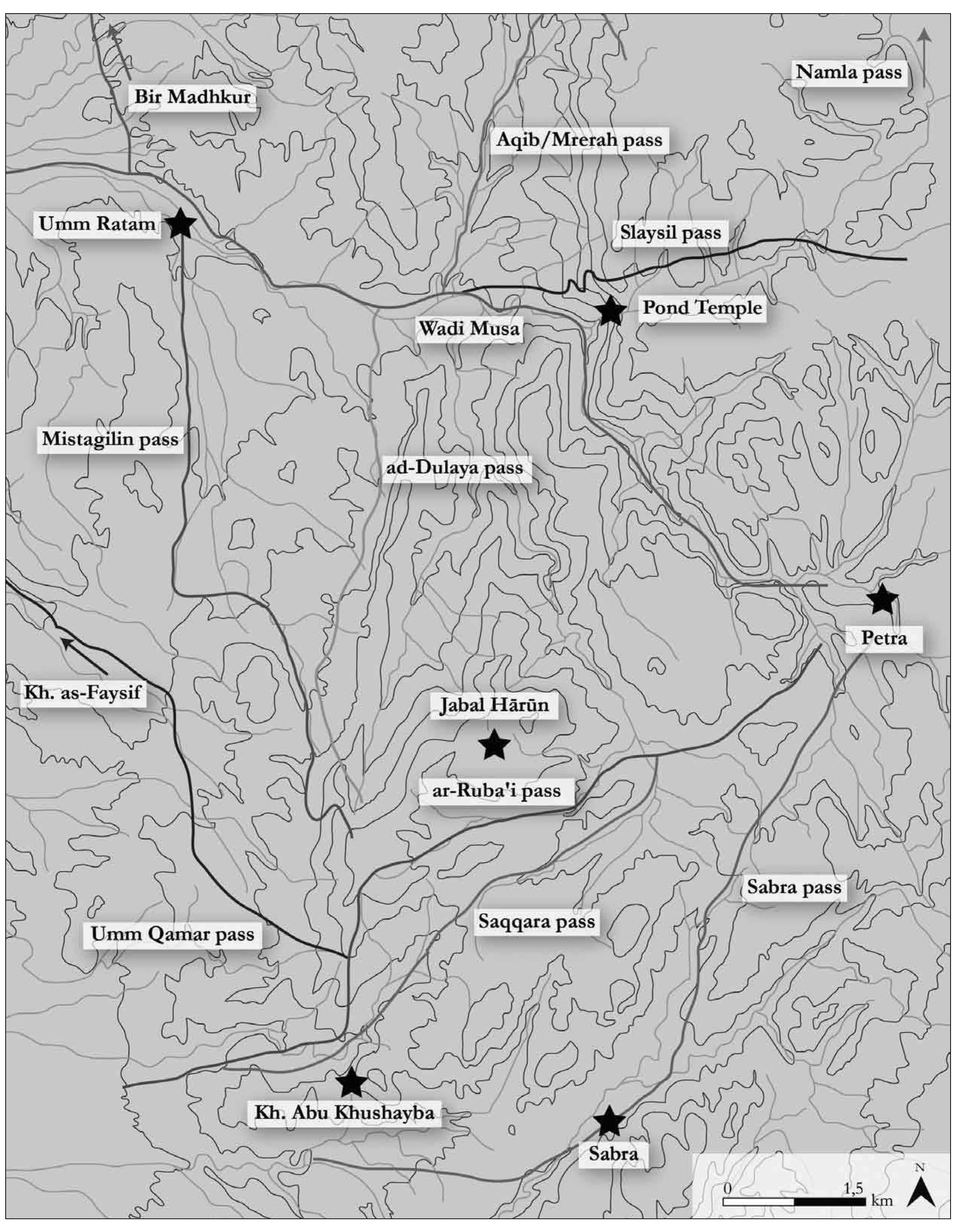 Map of the passes from petra to wadi 'araba.
