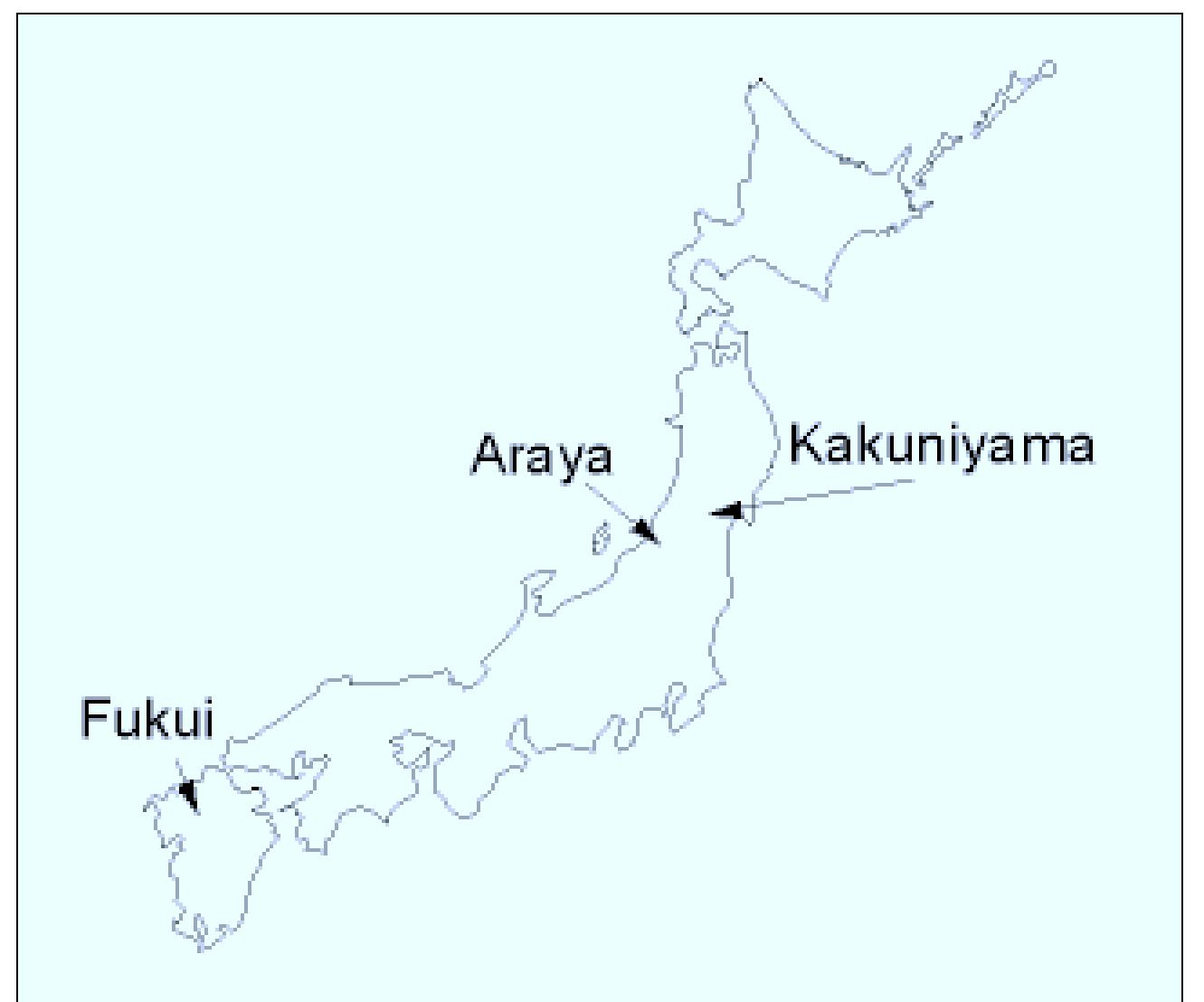 1. map of] apan showing the locations of araya, kakuniyama,