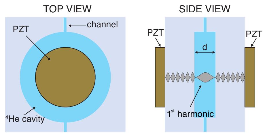 Schematic of a microfluidic device with two pzt transducers