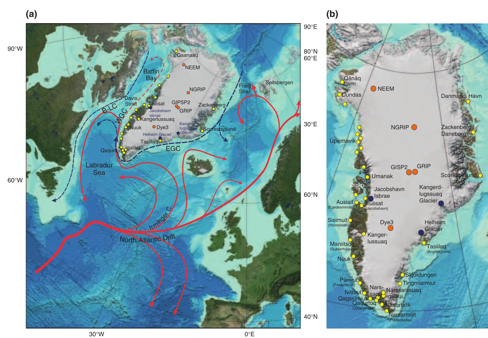 -igure 1 | (a) map of greenland showing!" the ice sheet