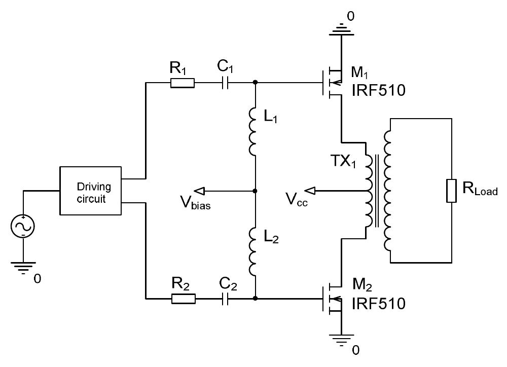 Push — pull power amplifier functional diagram the current