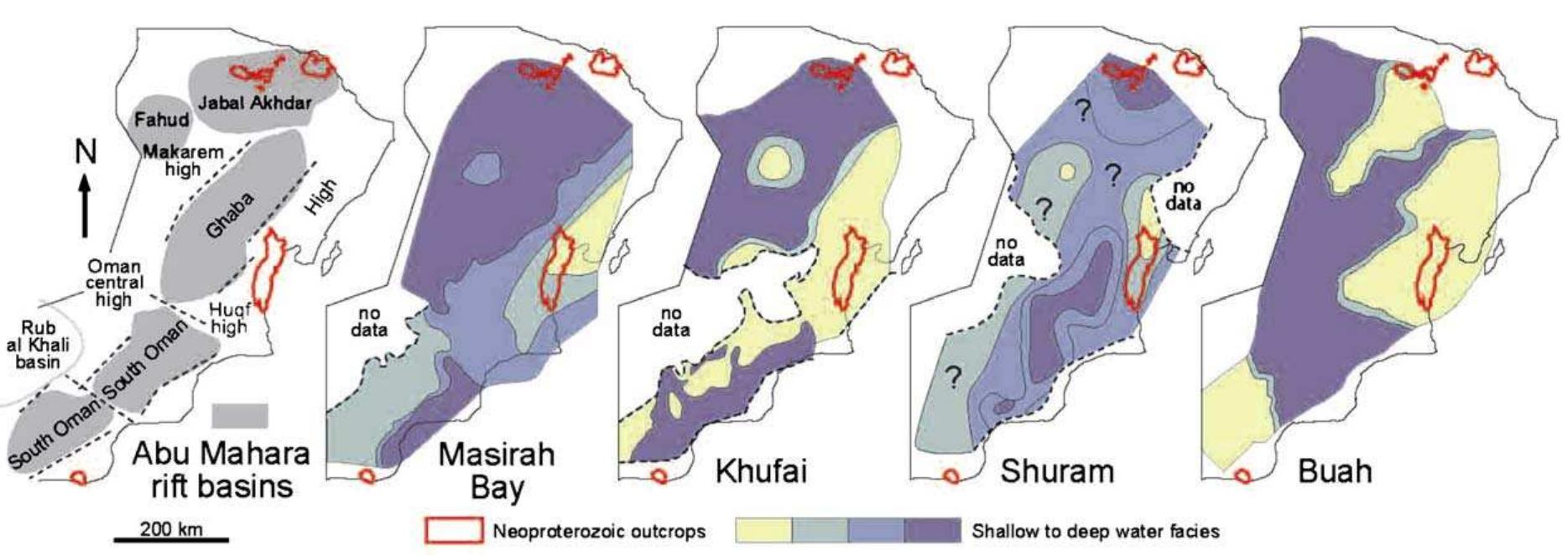 Facies maps of the different formations of the nafun group