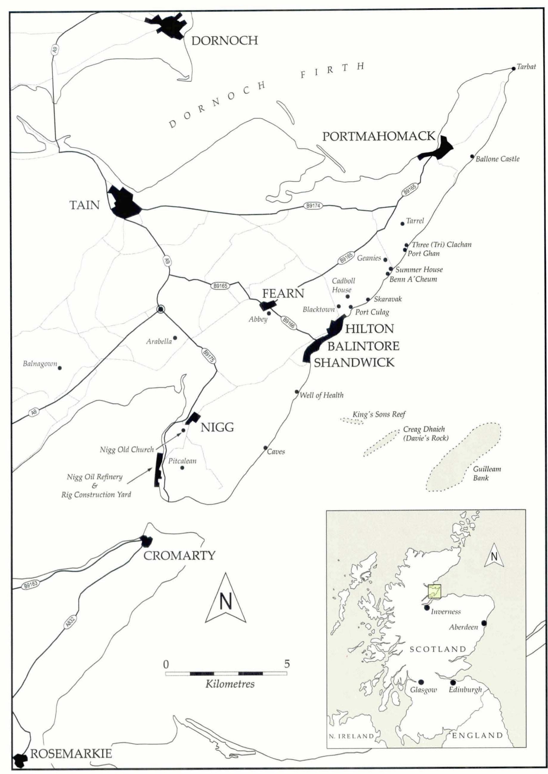 Map of easter ross showing main settlements and local