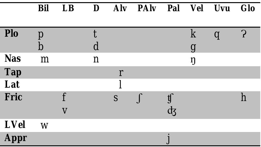 Shows the phonetic chart of inivadoy, which consists of 22