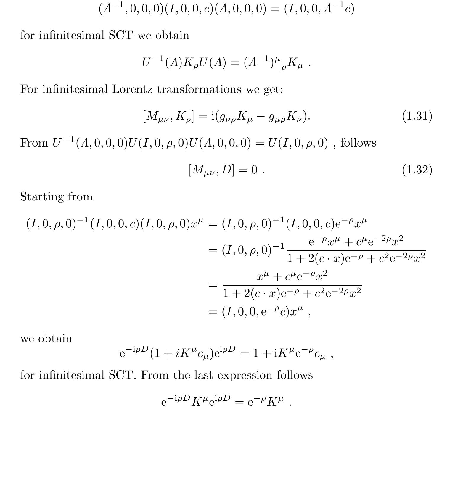 Where d is generator of dilatation, and k” are four
