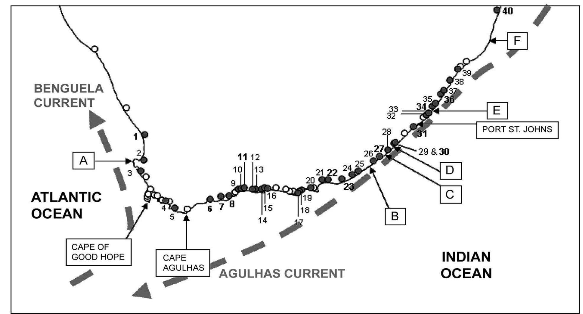 Map of south africa showing the estuaries sampled in this