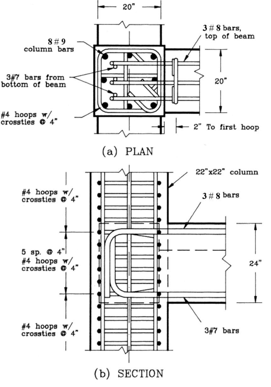 -61. detail of exterior beam-column connection. section