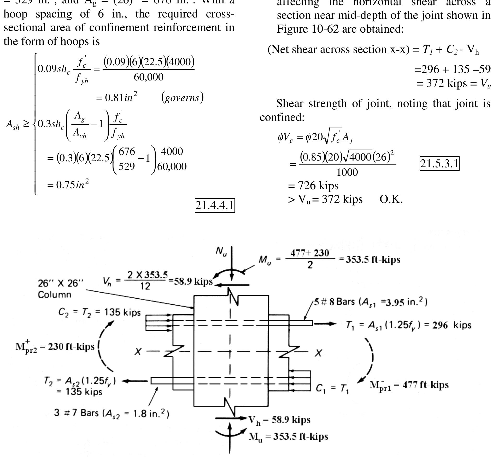 -62. forces acting on interior beam-column joint.