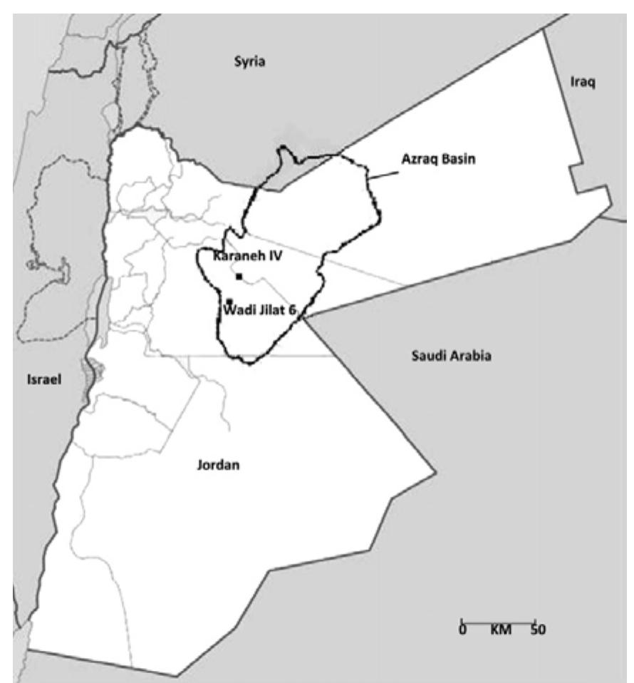 Map of jordan showing the location of kharaneh iv and wadi