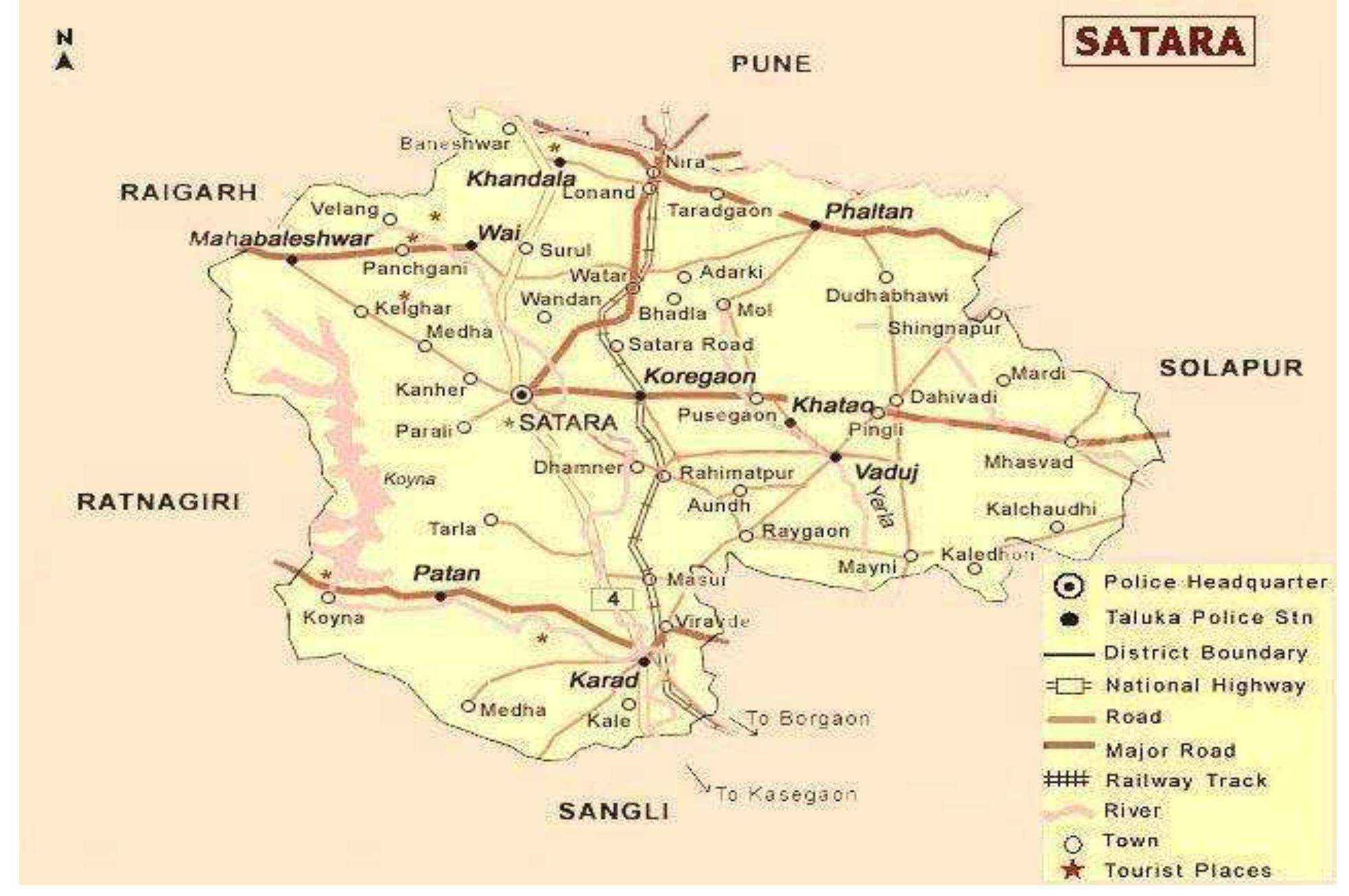 Map of satara district of maharashtra and key places
