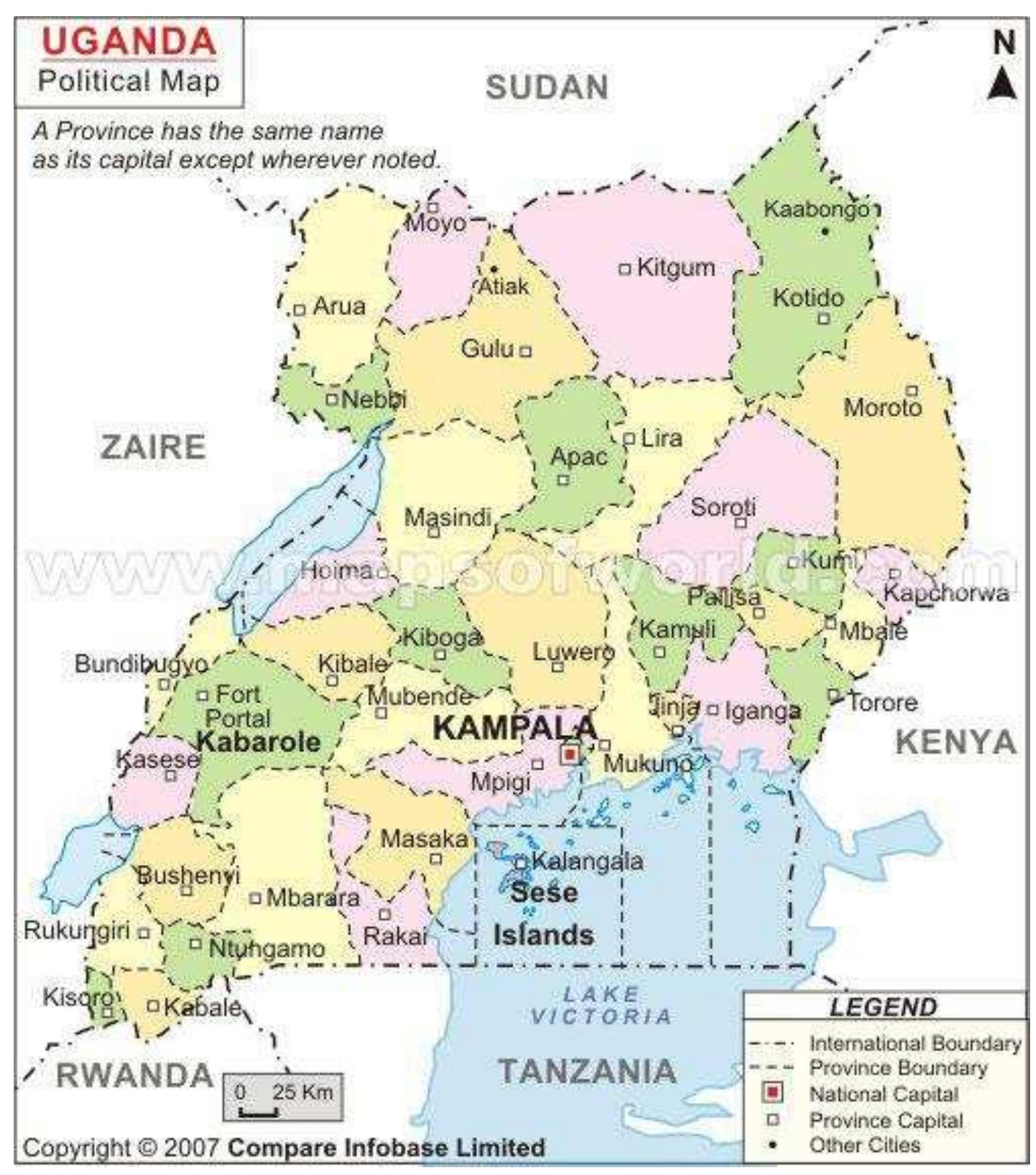 Political map of uganda adapted from www.mapsoftheworld.com