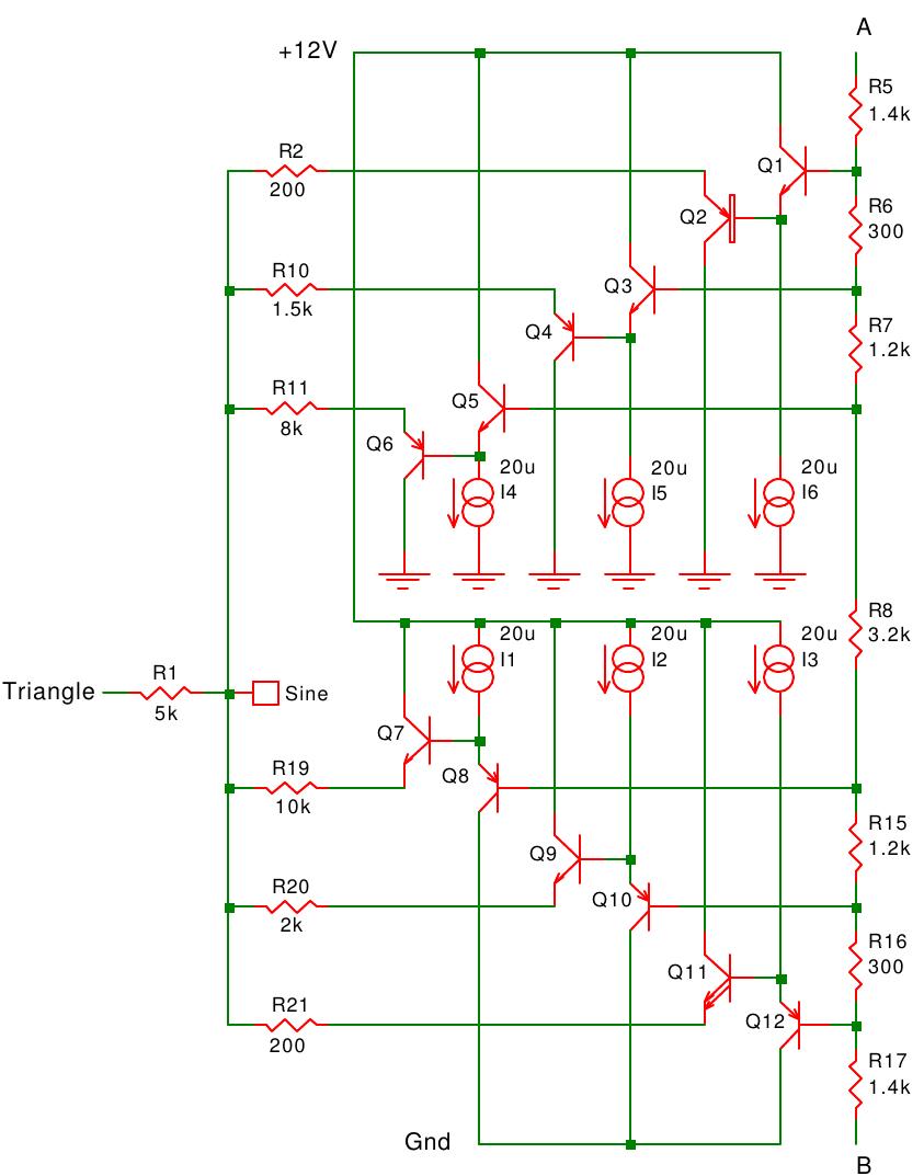 -13: shaping circuit, transforming a triangle-wave into a