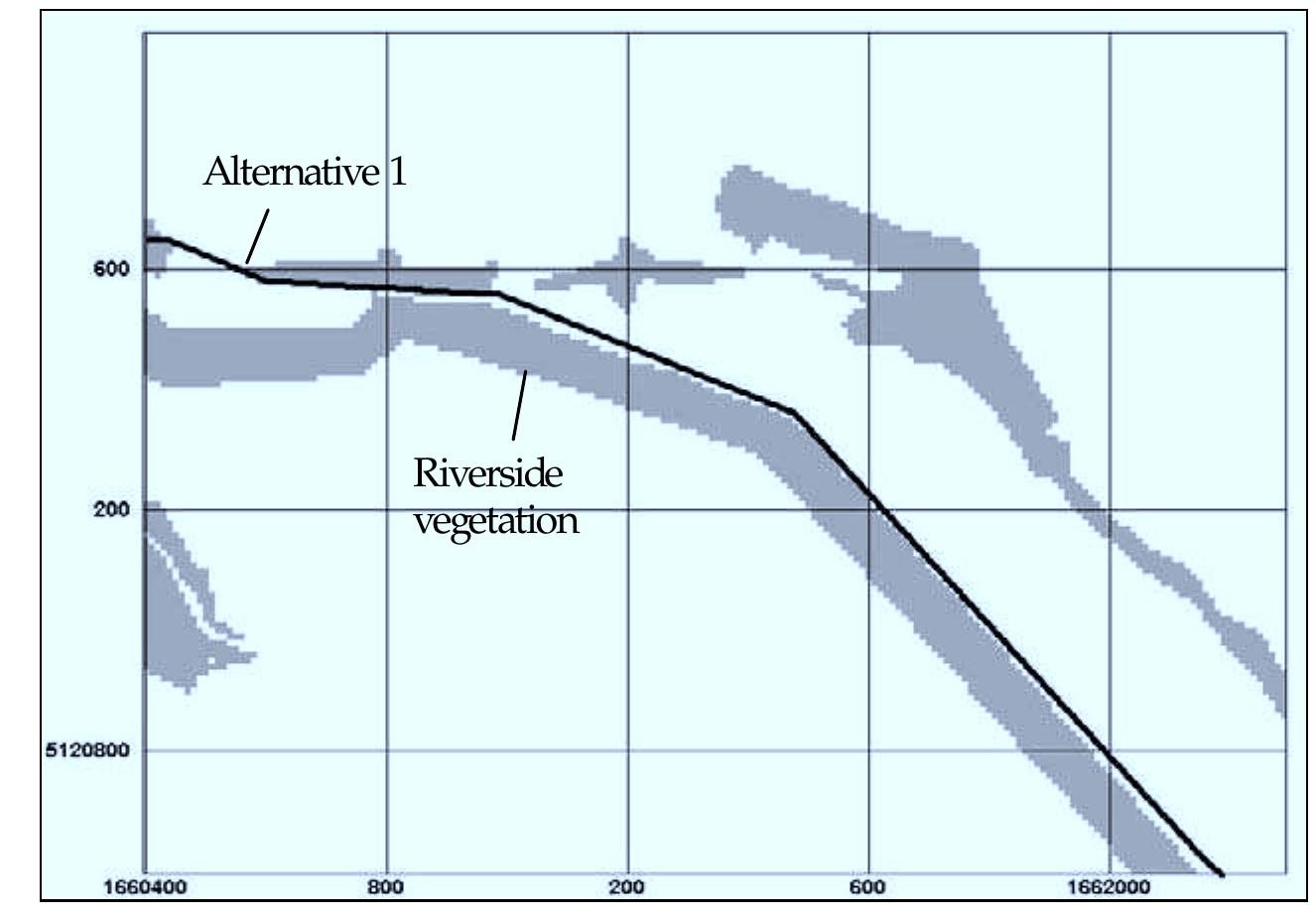 6 the layout of alternative 1 as a black line superimposed