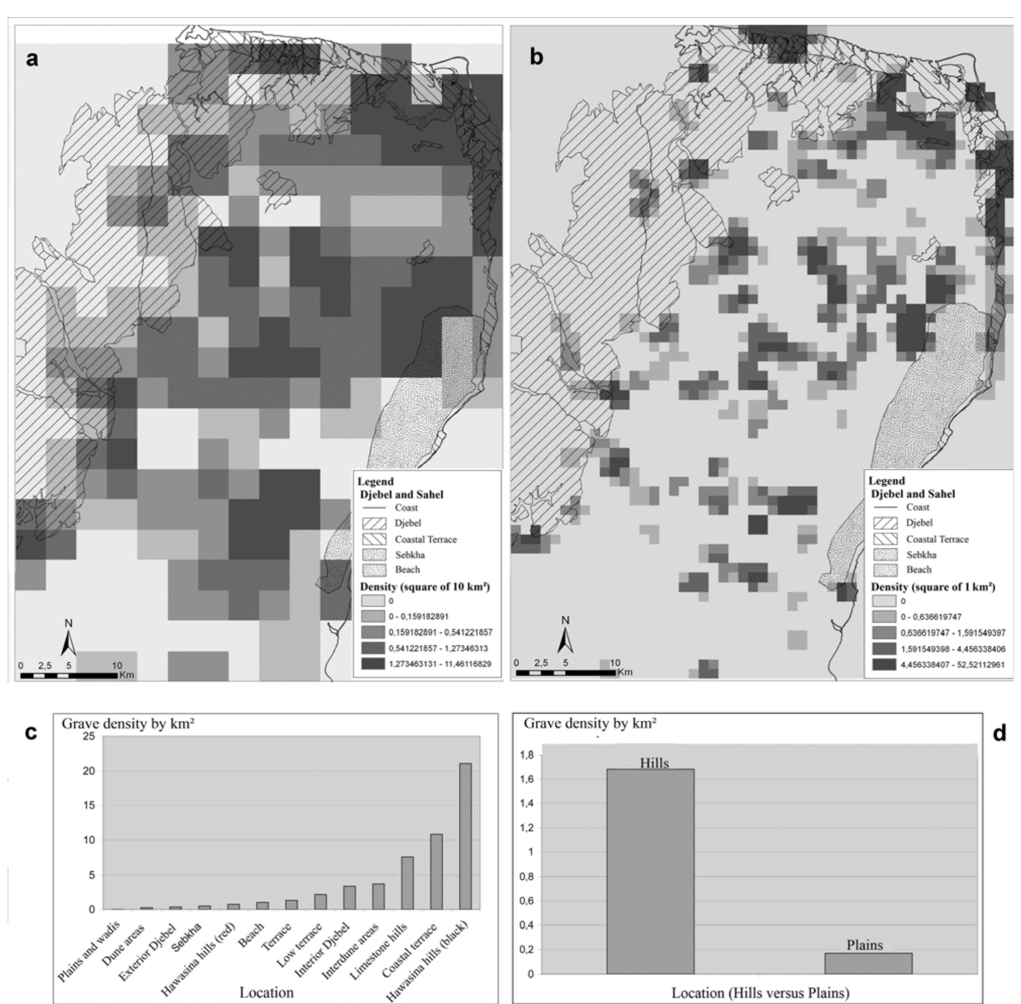 Maps of tomb density with different scales: (a) square of