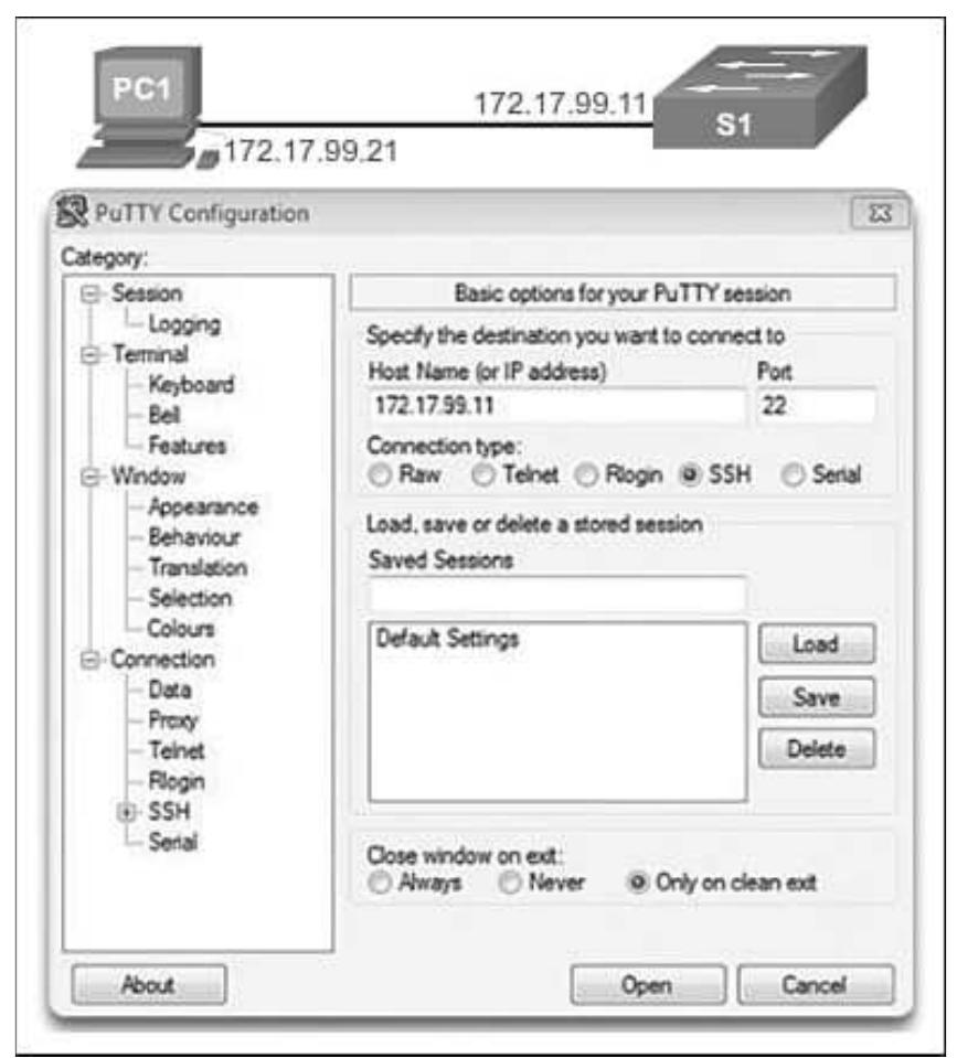 -13 configure putty with ssh client connection parameters