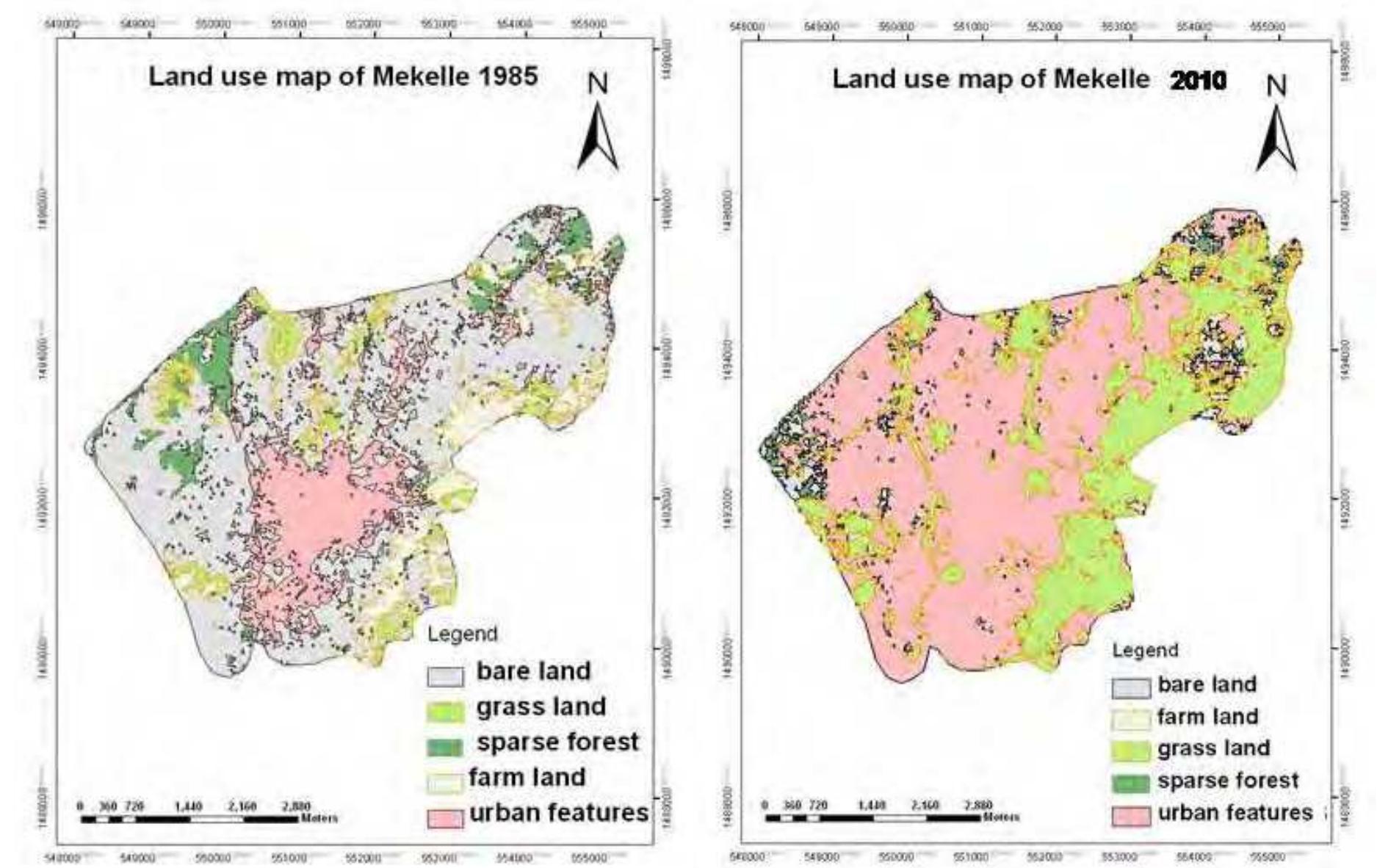 Land use land cover map of mekelle, ethiopia during 1985.