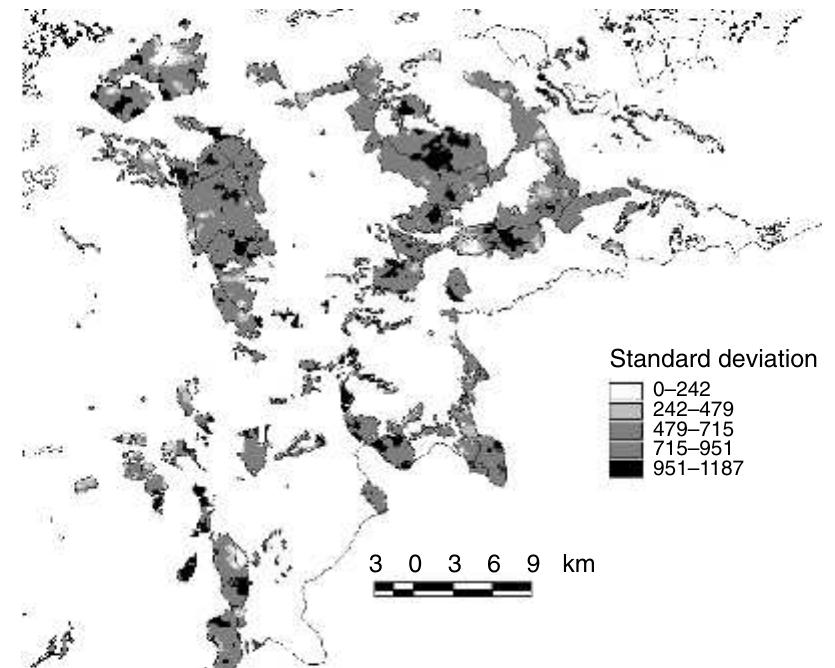 5. map of standard deviation for mean cone production. the