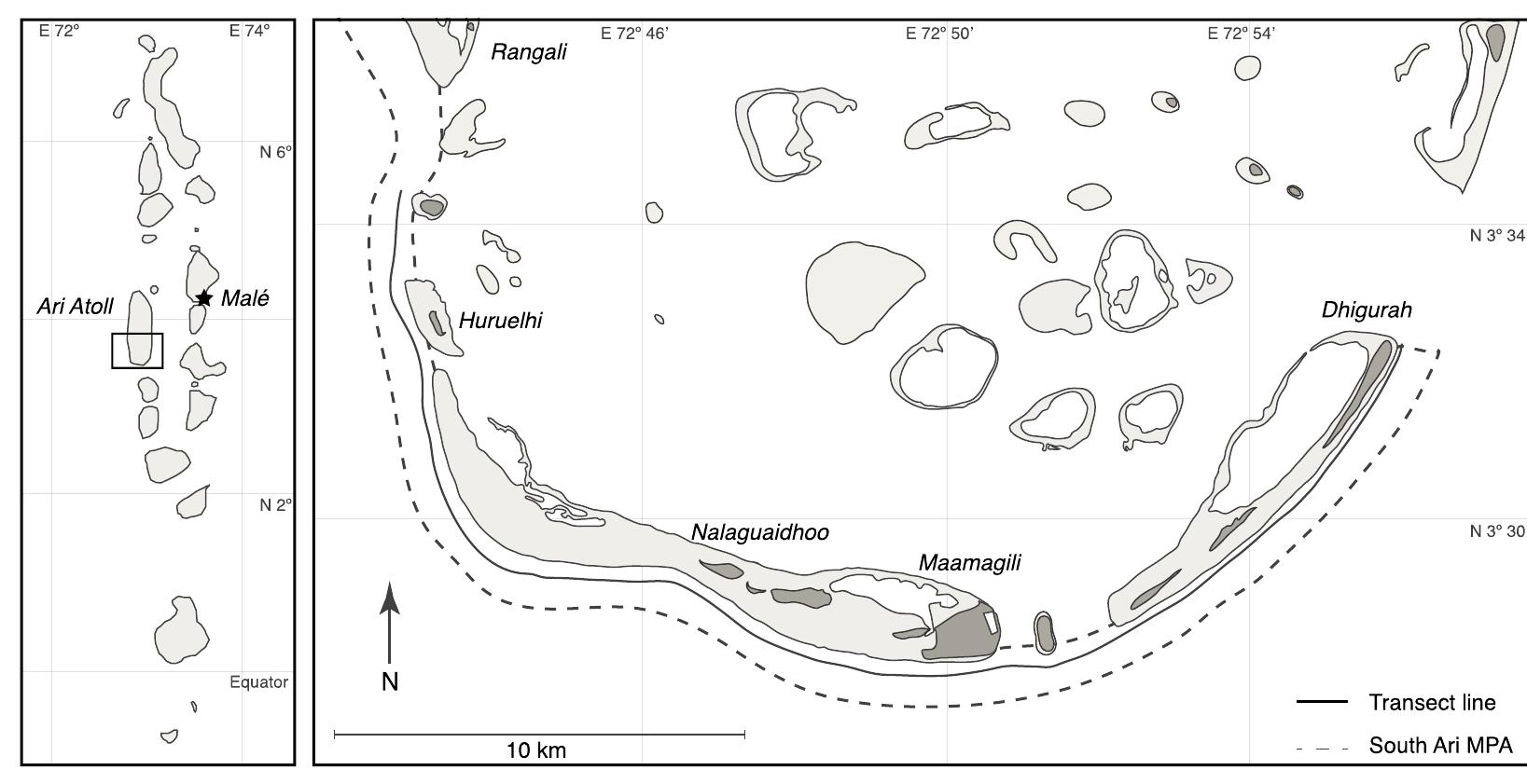 Map of south ari atoll showing the south ari mpa and the