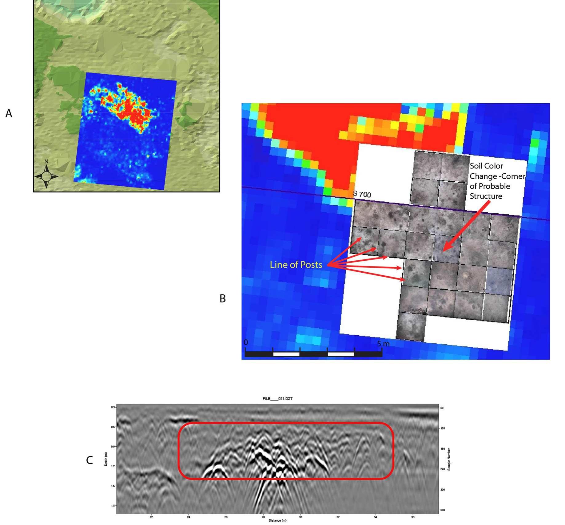(a) a gpr amplitude slice map (65-73 cm below surface) over