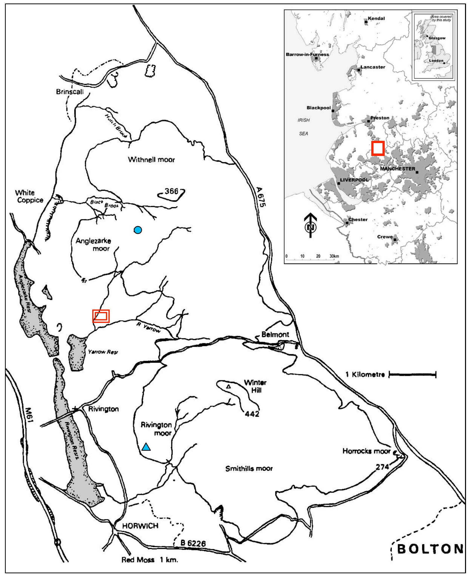 Location map showing the west pennine range of anglezarke