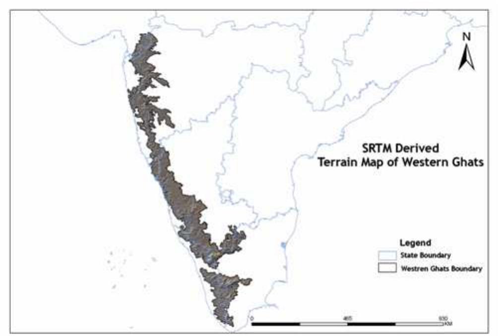Terrain map of western ghats. the boundary map has been