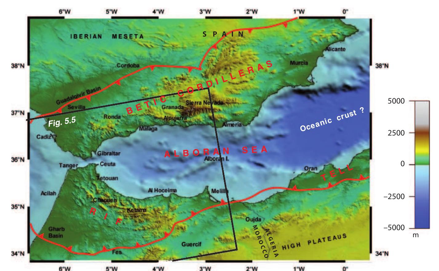 2 elevation map of the gibraltar arc and alboran sea area