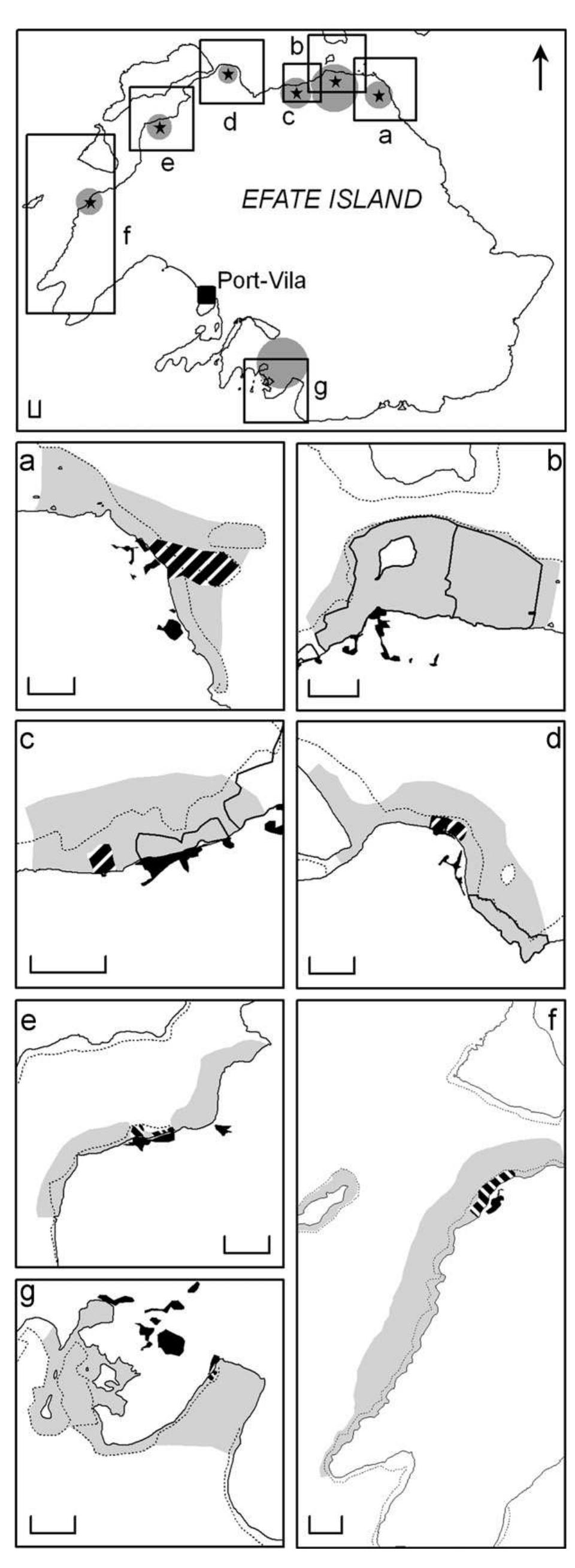 Map of efaté island (vanuatu) showing the locations of the