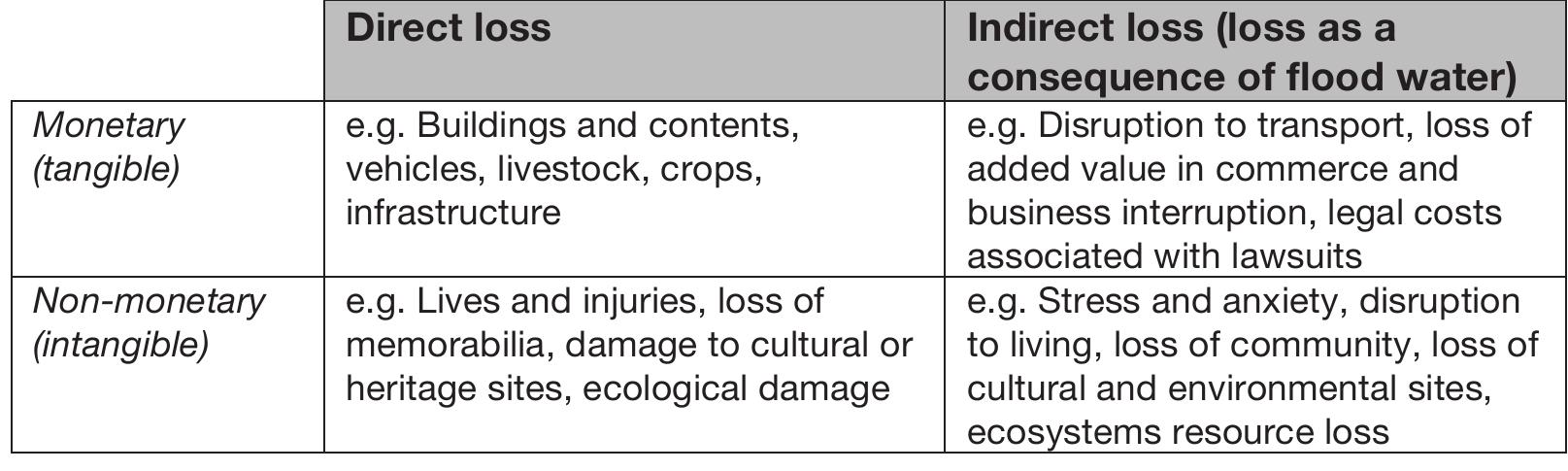 Classification of types of loss from floods (modified from