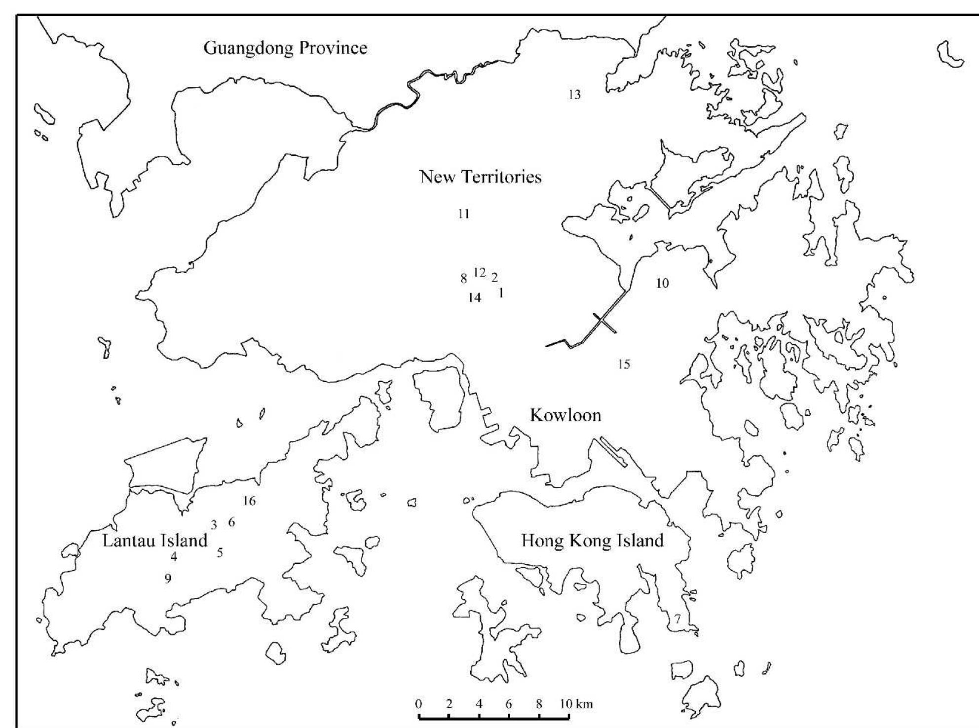 Map of hong kong showing the hot spots of threatened mosses