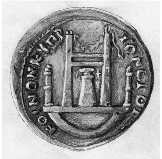 Roman-era coin with palaepa- phos baetyl. drawing by paul c.