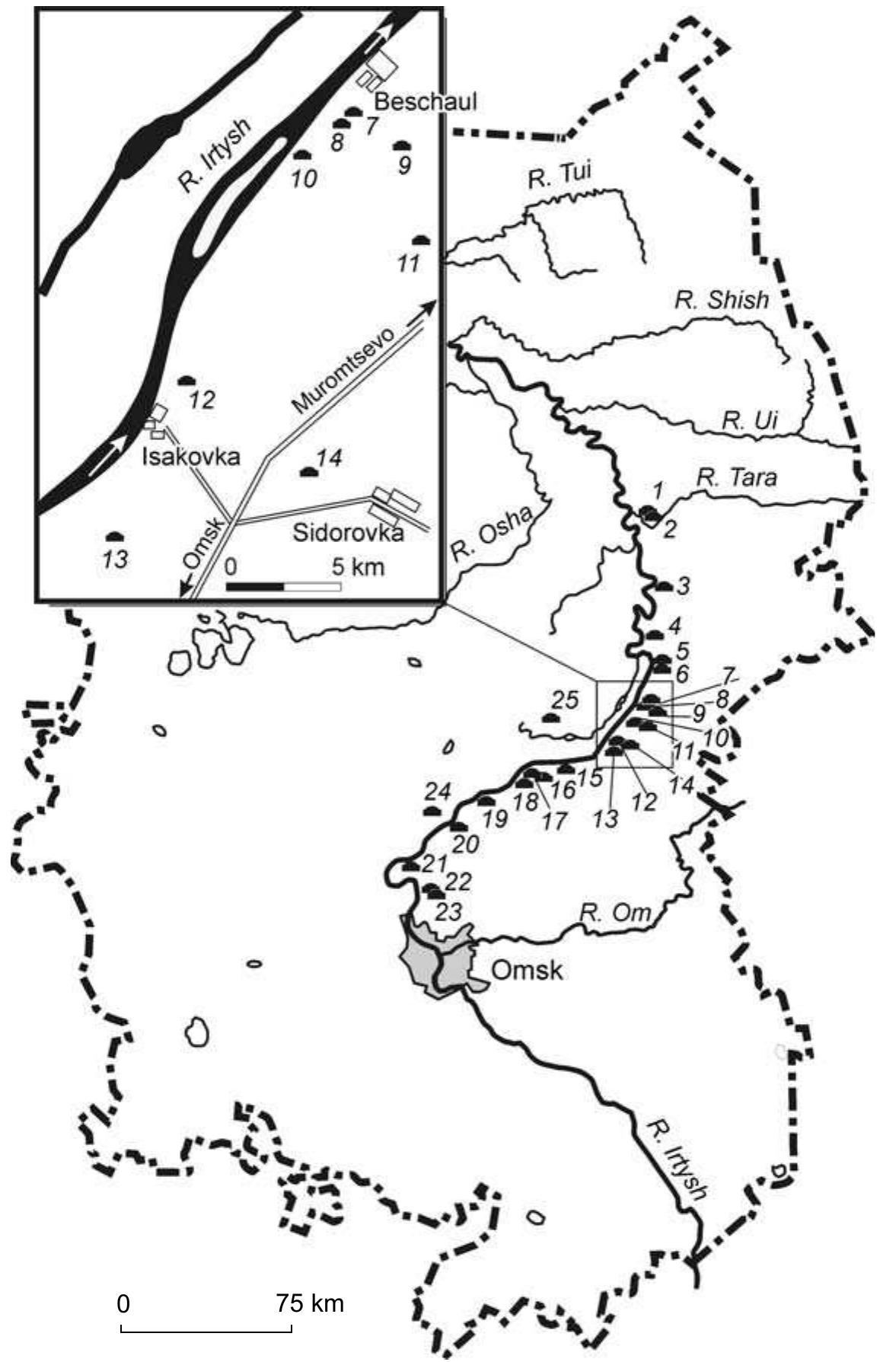 Locational map of sargat burial grounds in the middle irtysh