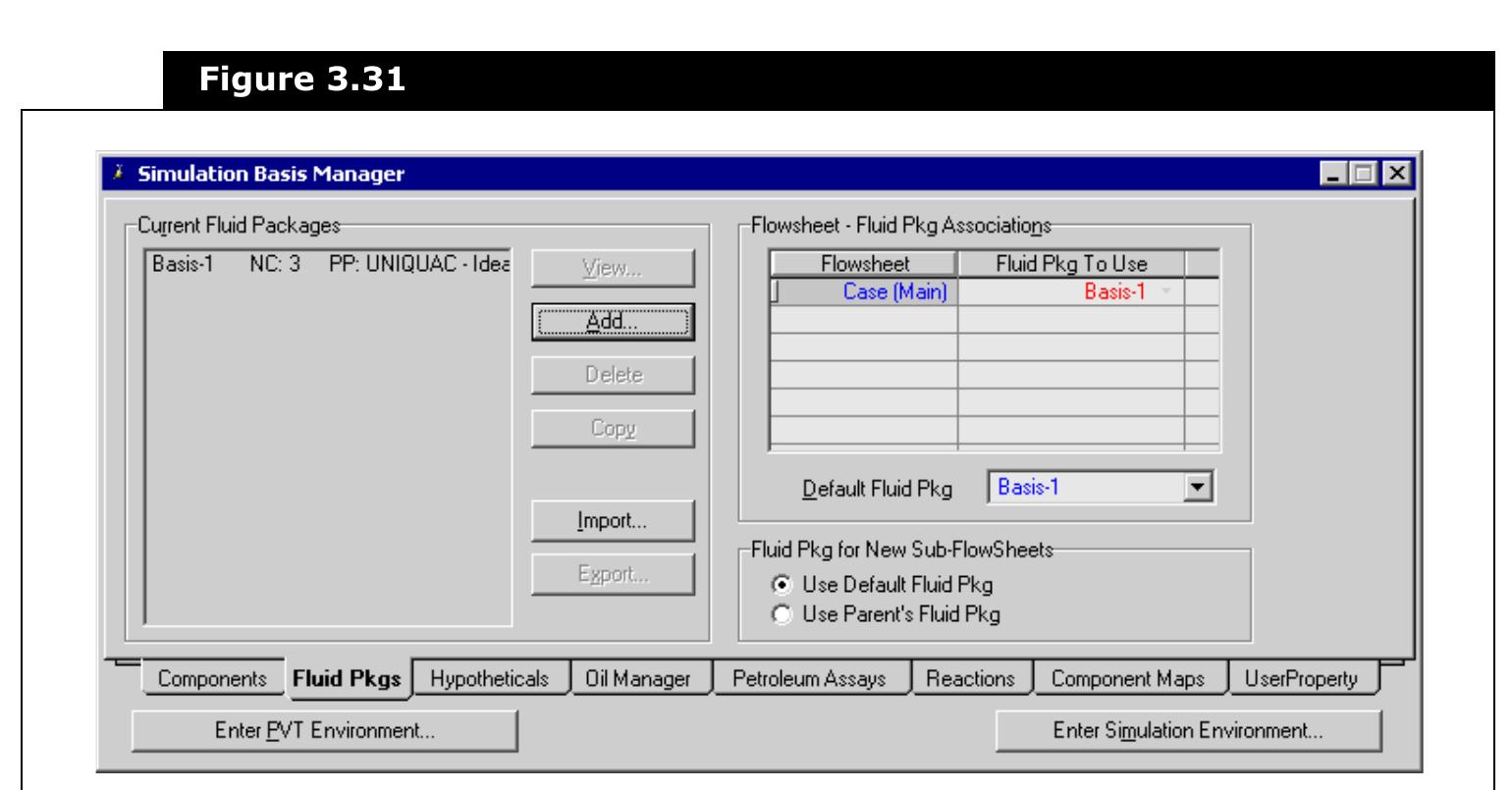 The list of current fluid packages displays the new fluid