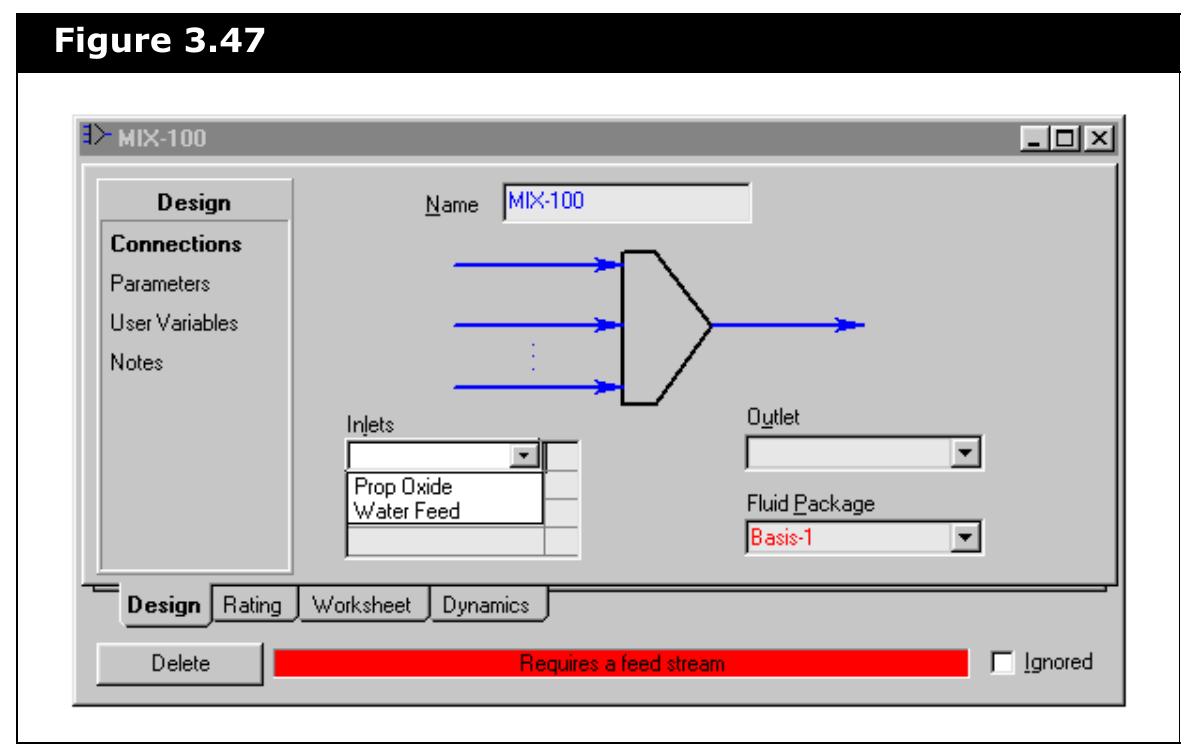 7. open the drop-down list of inlets by clicking on the down