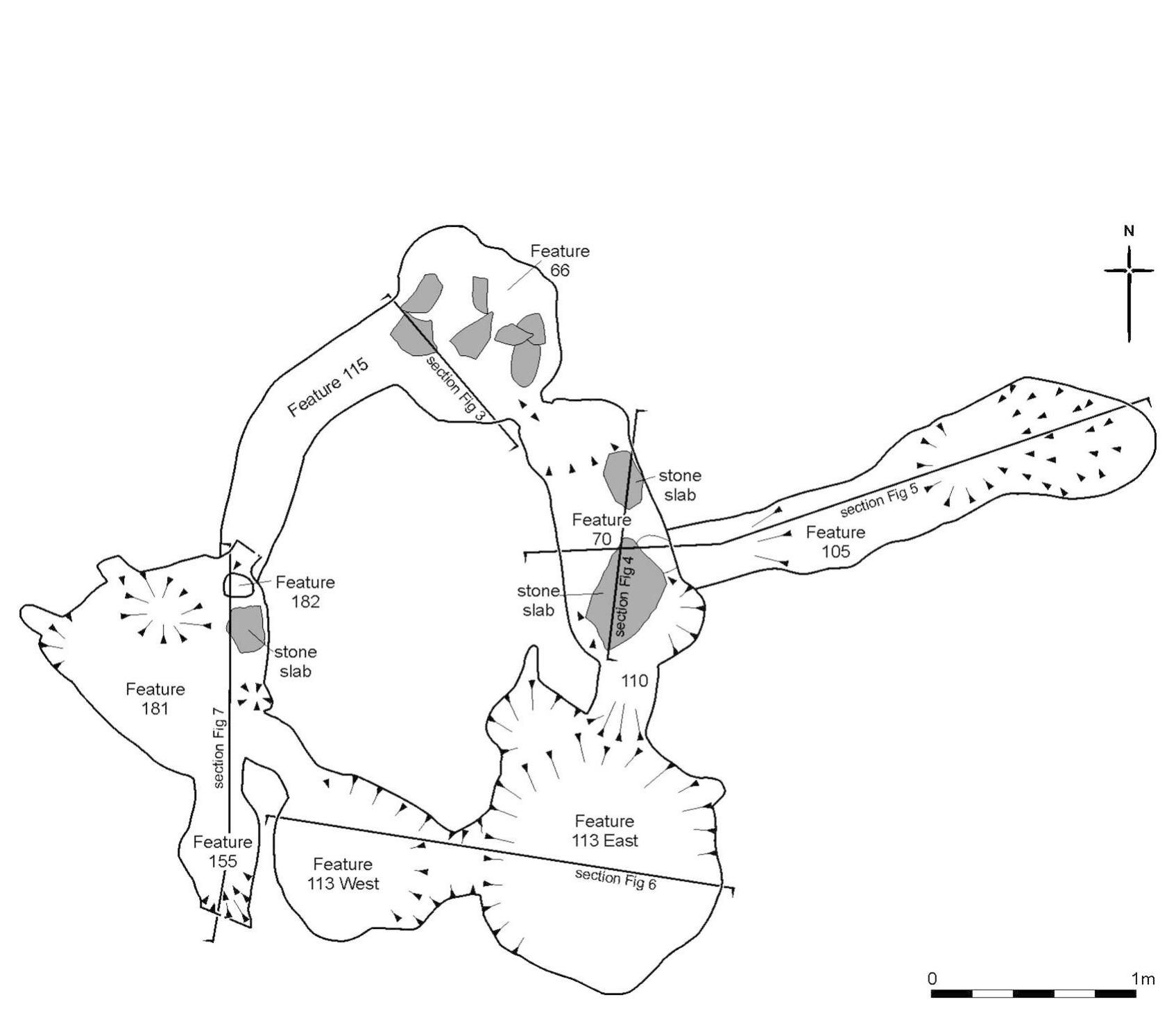 Plan of area u, the chamber and tunnel complex.