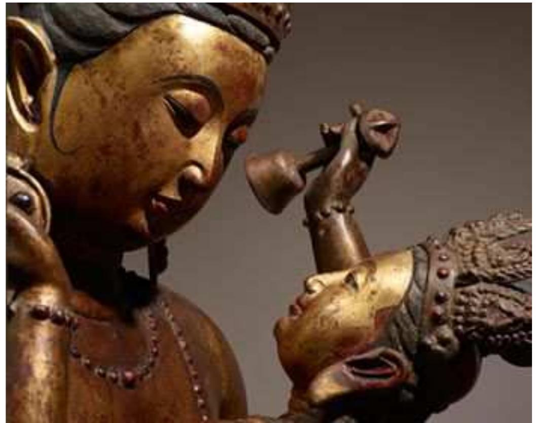 A buddhist tantric sculpture do the postural yoga movement