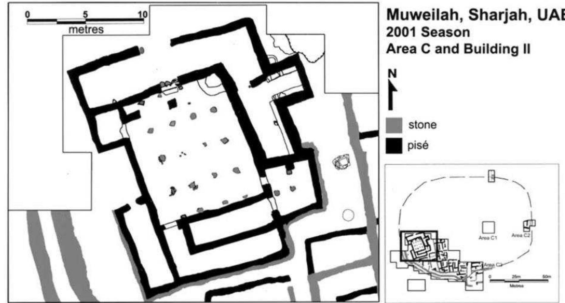 An archaeological plan shows a top down view of an area of