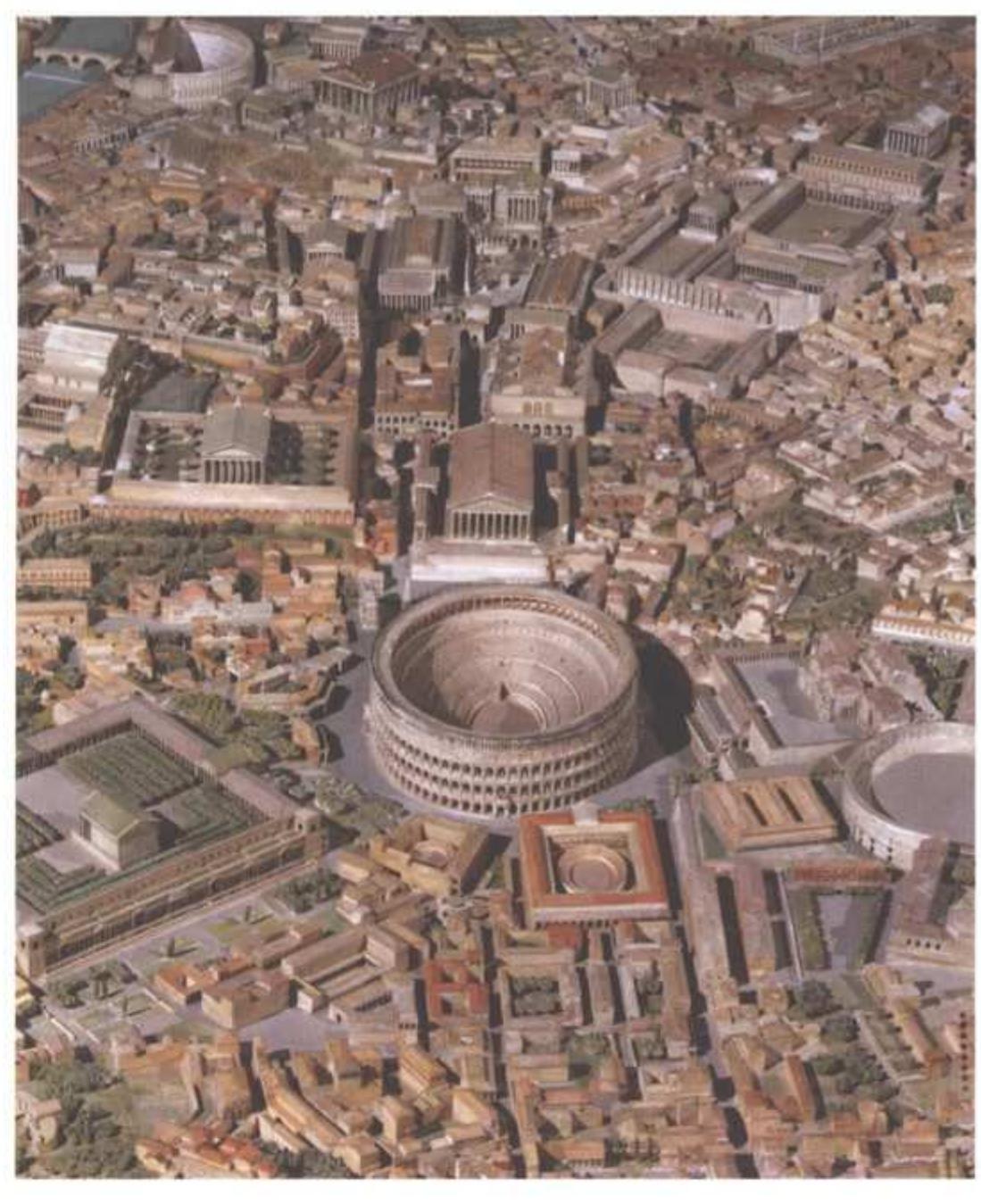 Model of ancient rome, showing the colosseum and the complex