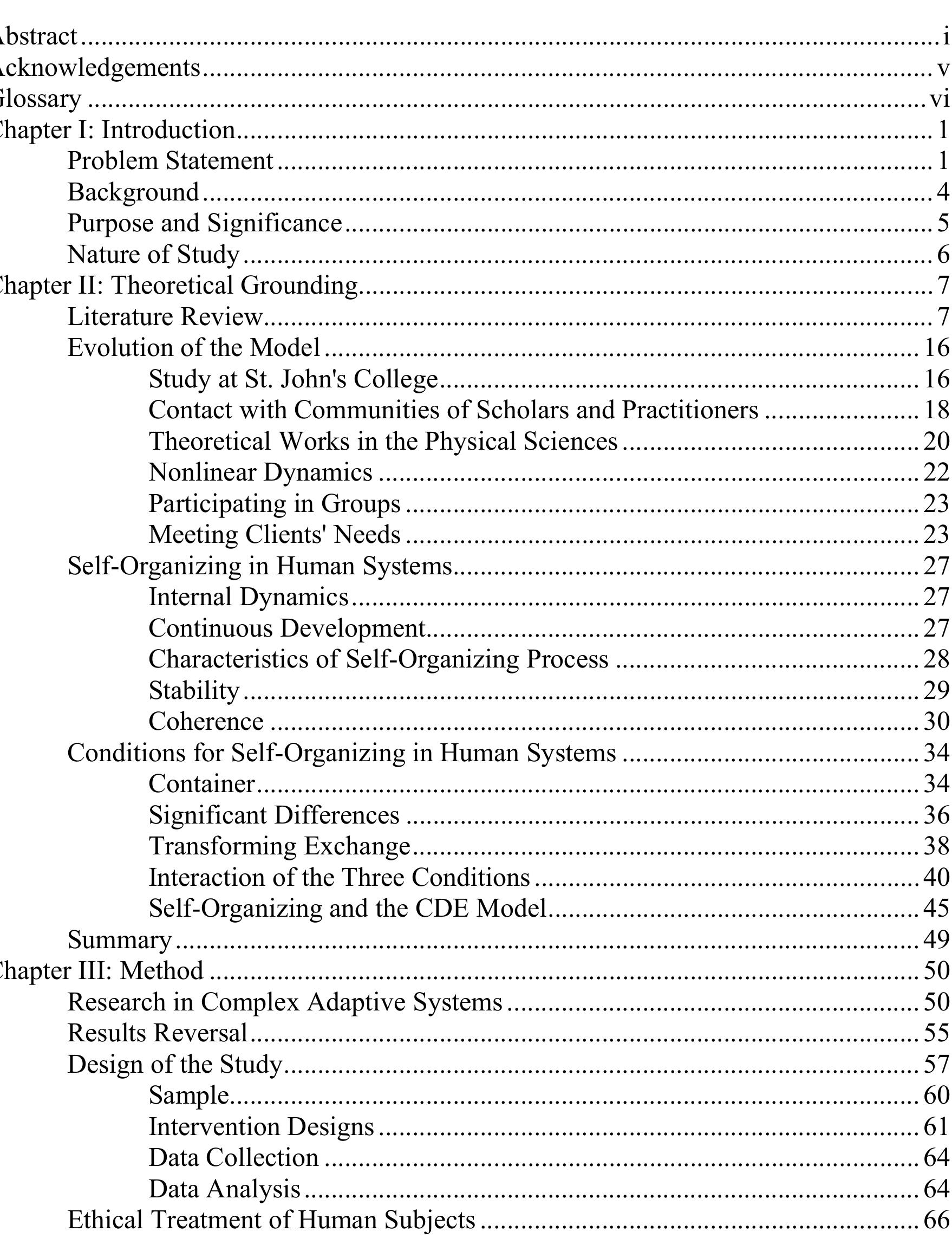 Table 1 - Conditions for self-organizing in human systems