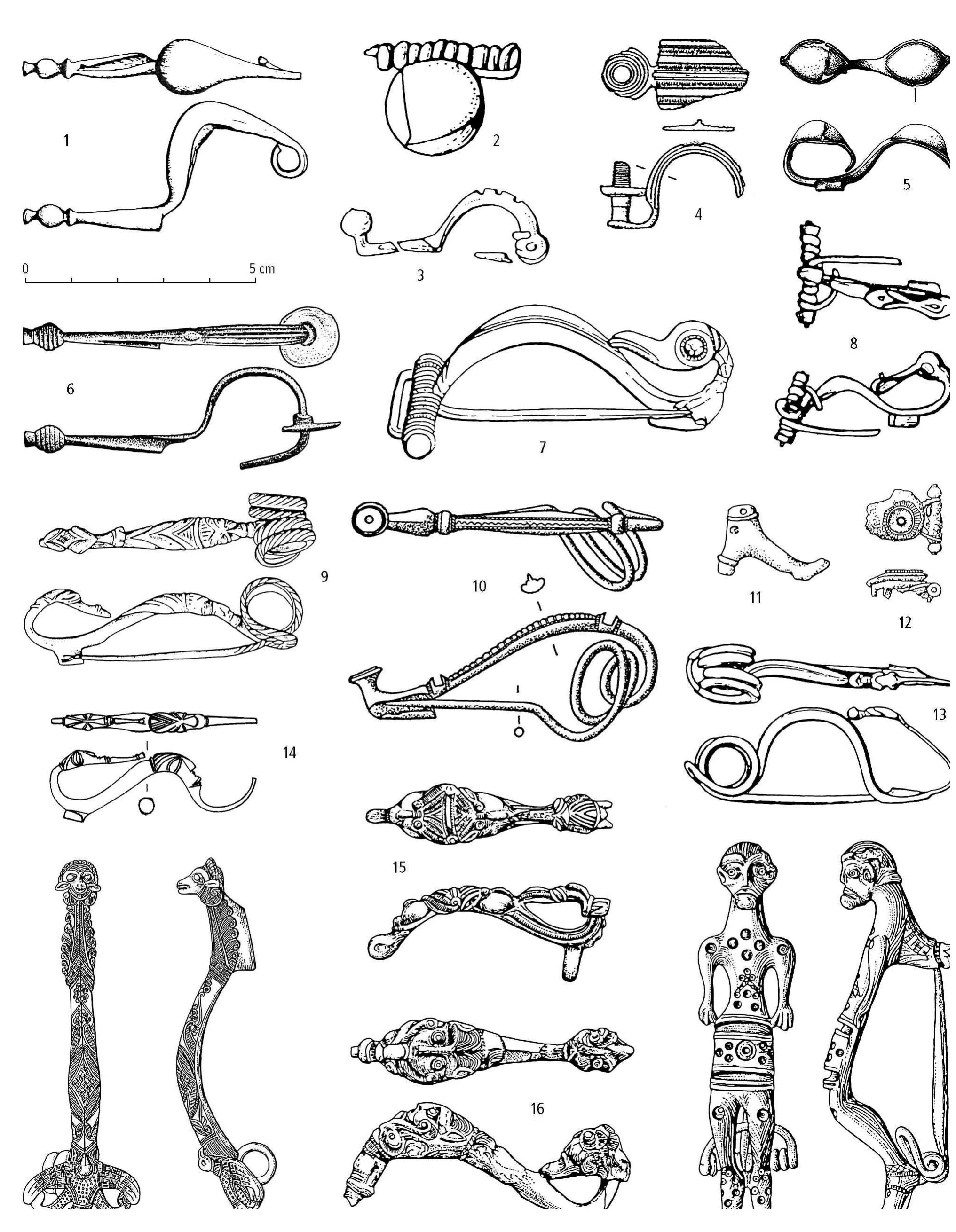 Late hallstatt period. bronze fibulae. types: 1 boat