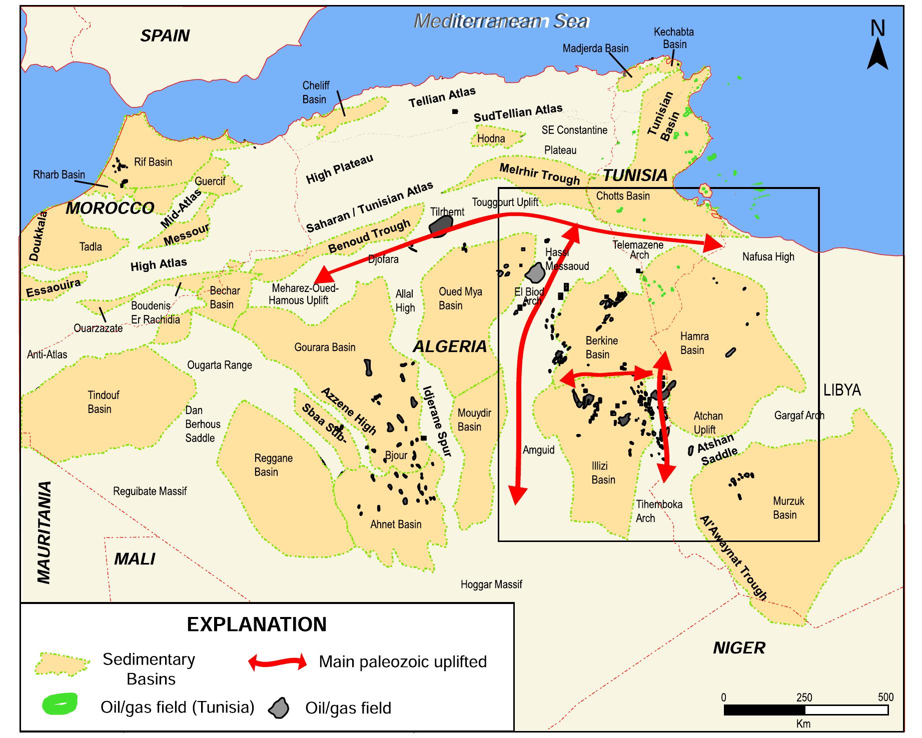 Main sedimentary basins characterizing the northern african
