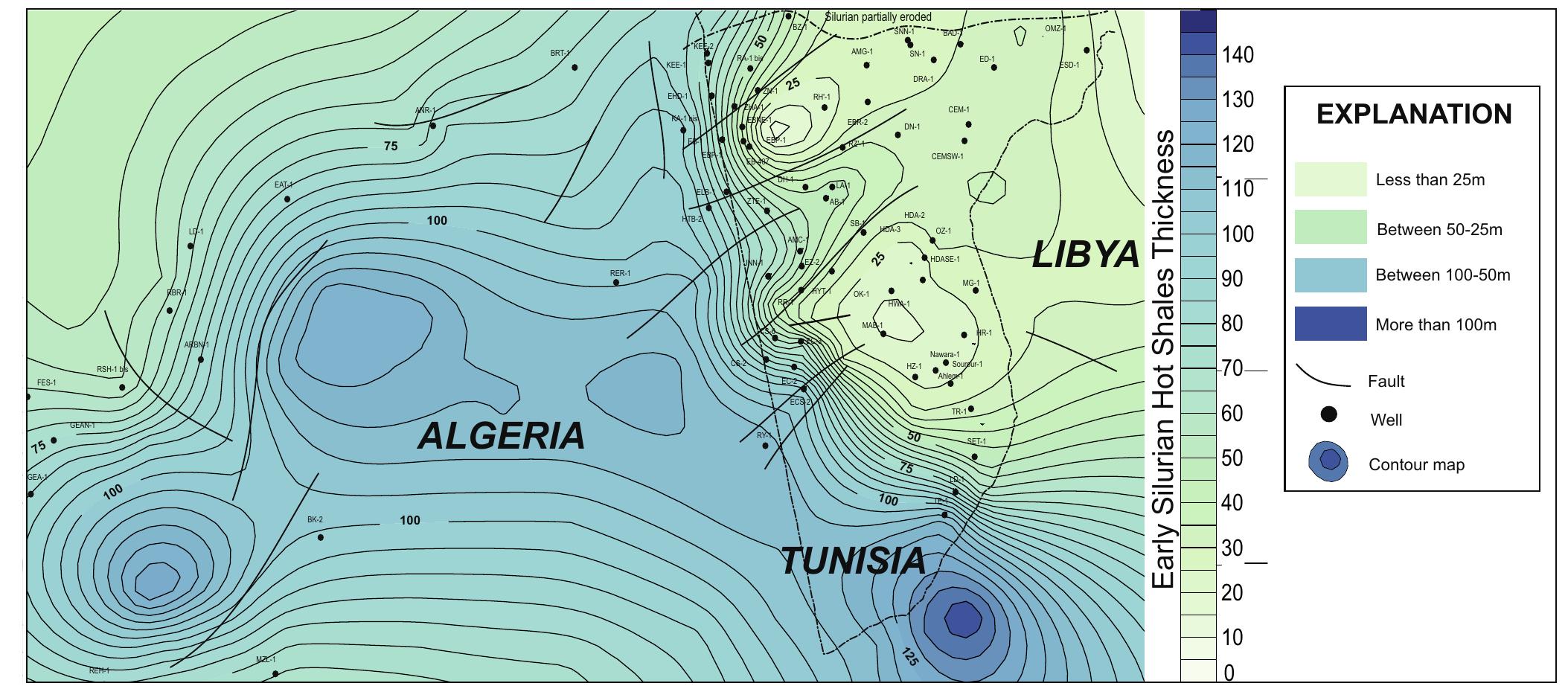 Thickness map of the early silurian (rhuddanian hot shale