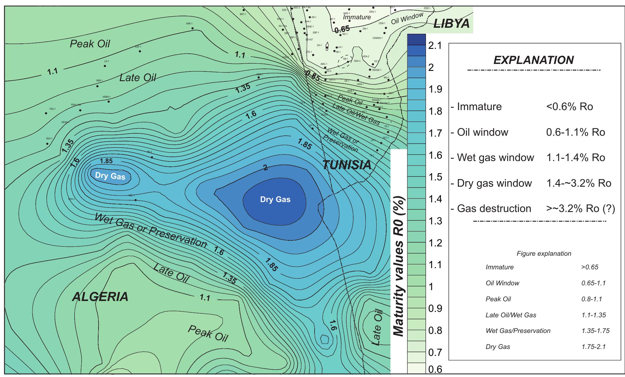 Maturity contour map of the early silurian hot shale level