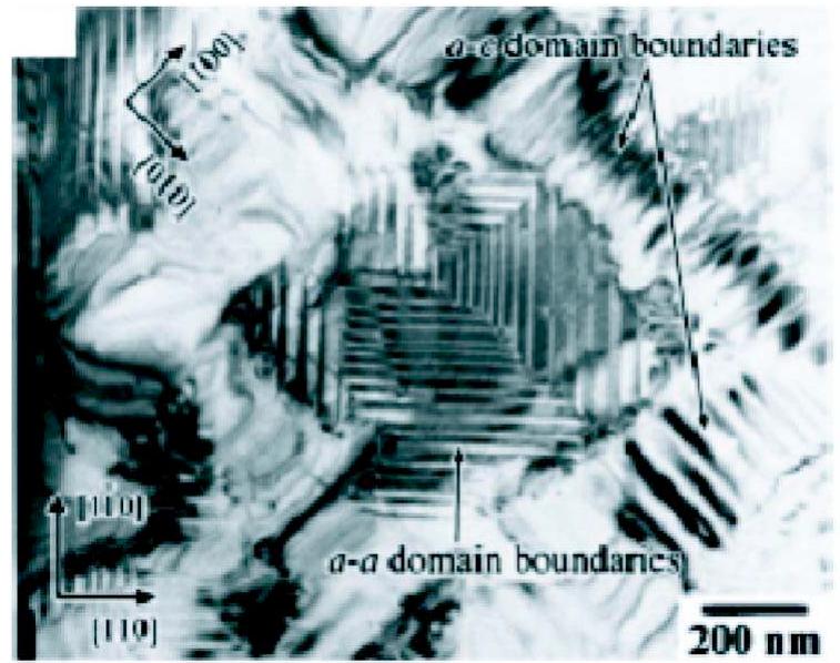 Coexistence of different types of domain patterns in (001)