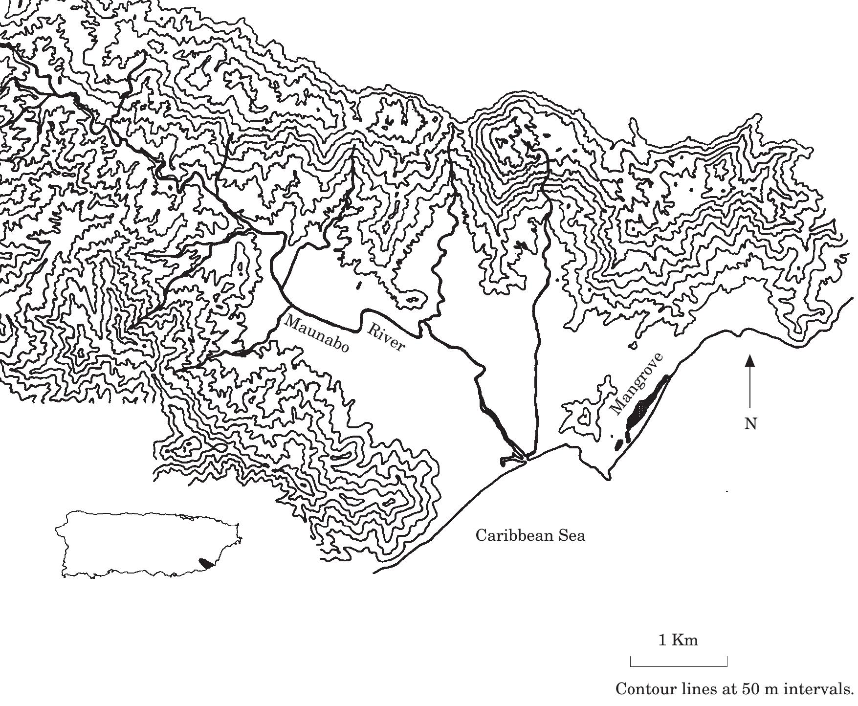 Topographical map of the valley of maunabo.