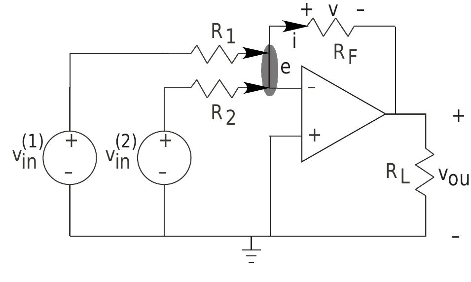 48: two-source, single-output op-amp circuit example. armed