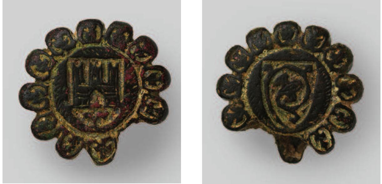 14. pommel with a triple-towered castle (obverse) and a